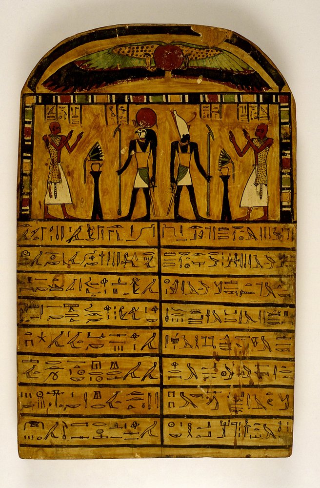 Funerary Stele of the Priest Hor, Depicted Presenting Offerings to Two Manifestations of the Sun God